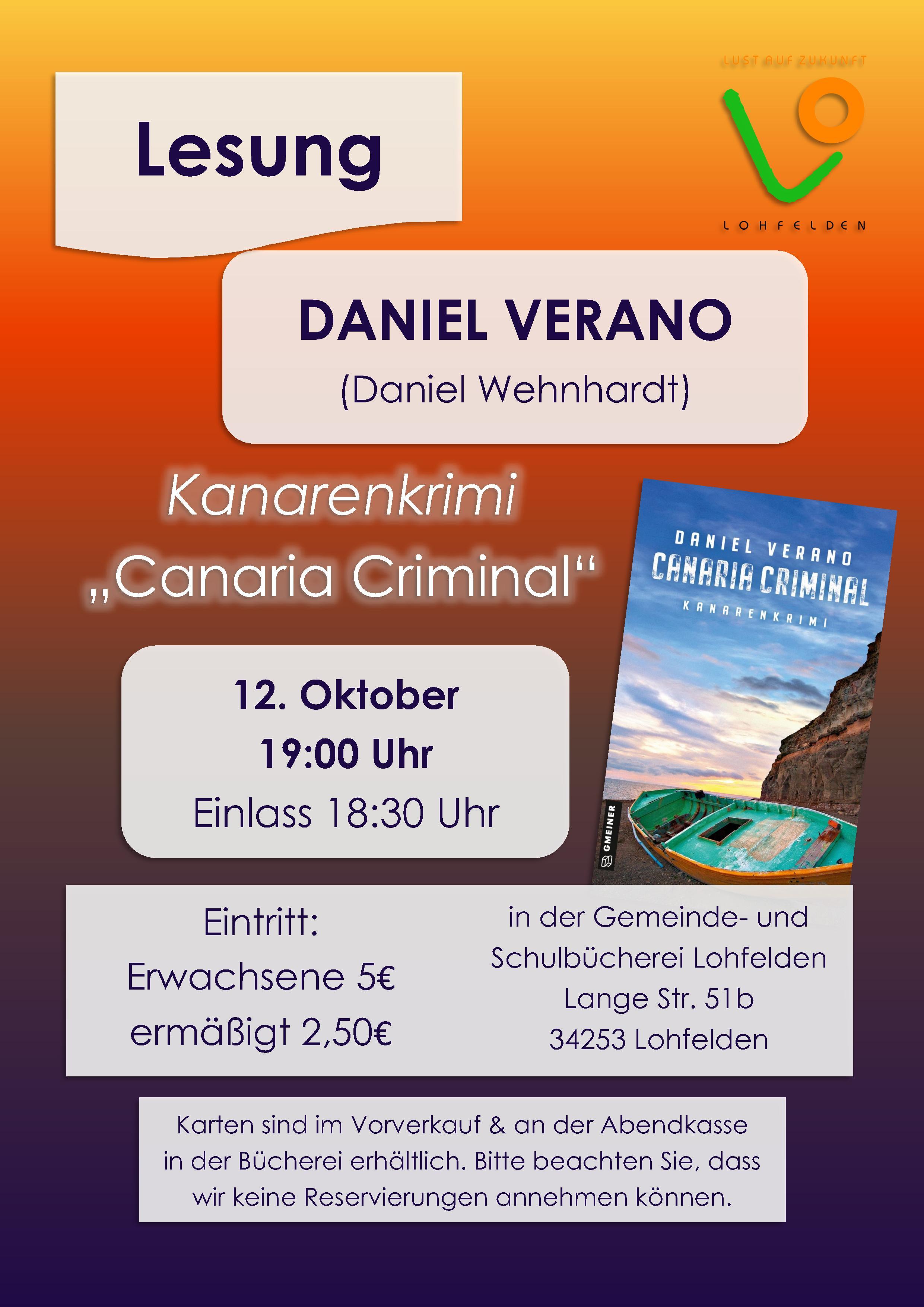 Lesung mit Daniel Wehnhardt alias Daniel Verano | Gemeinde Lohfelden